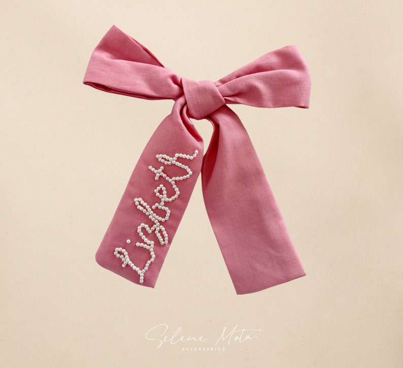 Custom Hand Beaded Name Bow Selenemotaaccessories. Birthday Gift. Pearl ...