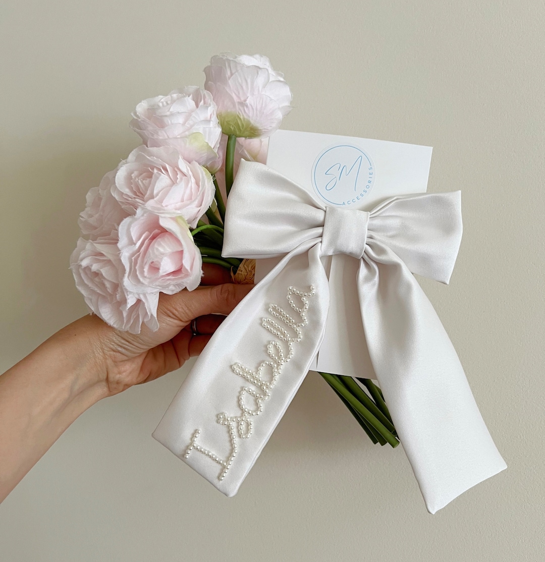 Personalized Hair Clip Custom Name Bow Personalized Name Bow Flower Girl Hair Clips White Hair ...