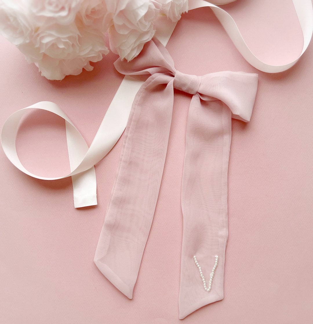 Custom Initial Hair Bow. Personalized Monogram Hair Bow. Pink Long Tail ...