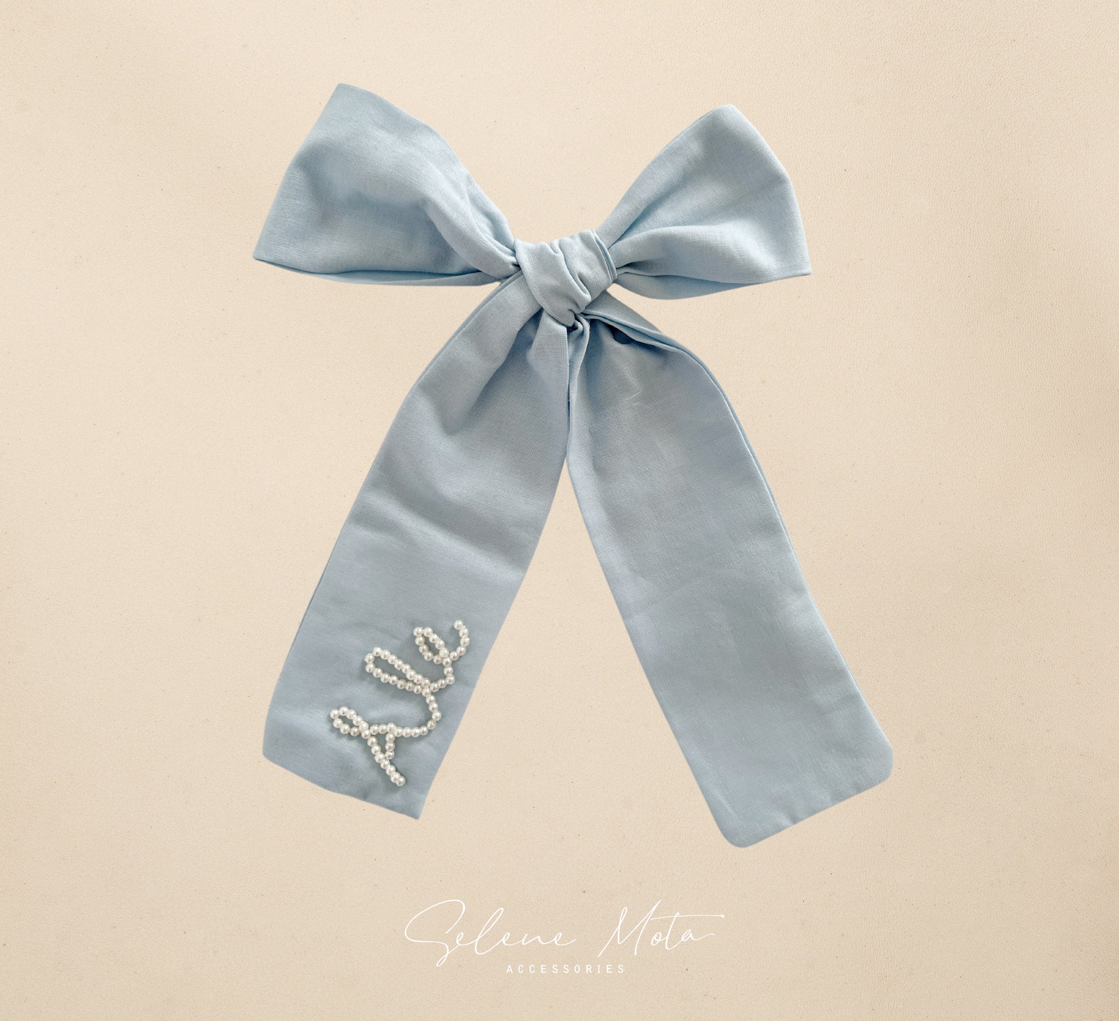 Custom Hand Beaded Name Bow Selenemotaaccessories. Birthday Gift. Pearl ...