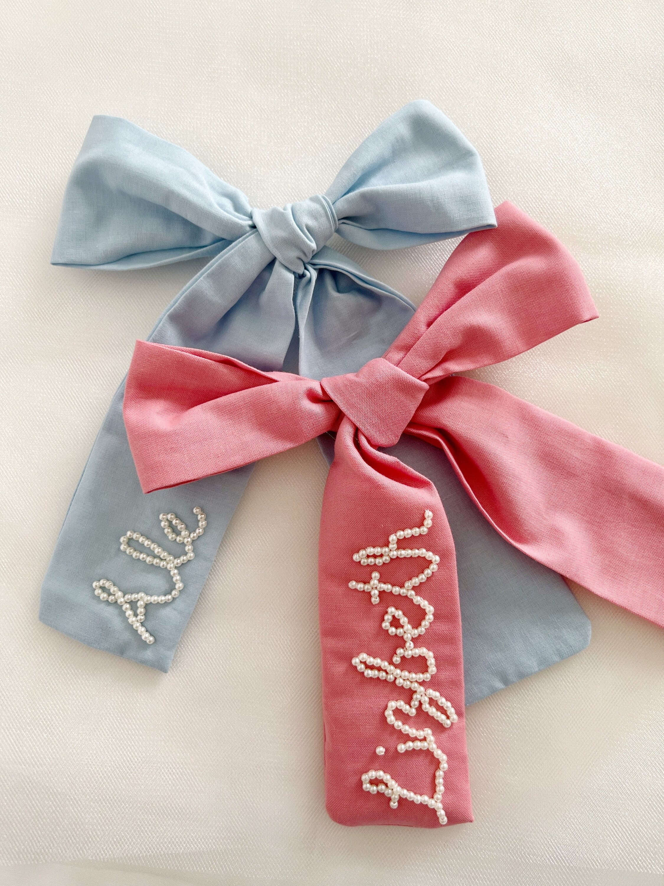 Custom Hand Beaded Name Bow Selenemotaaccessories. Birthday Gift. Pearl ...