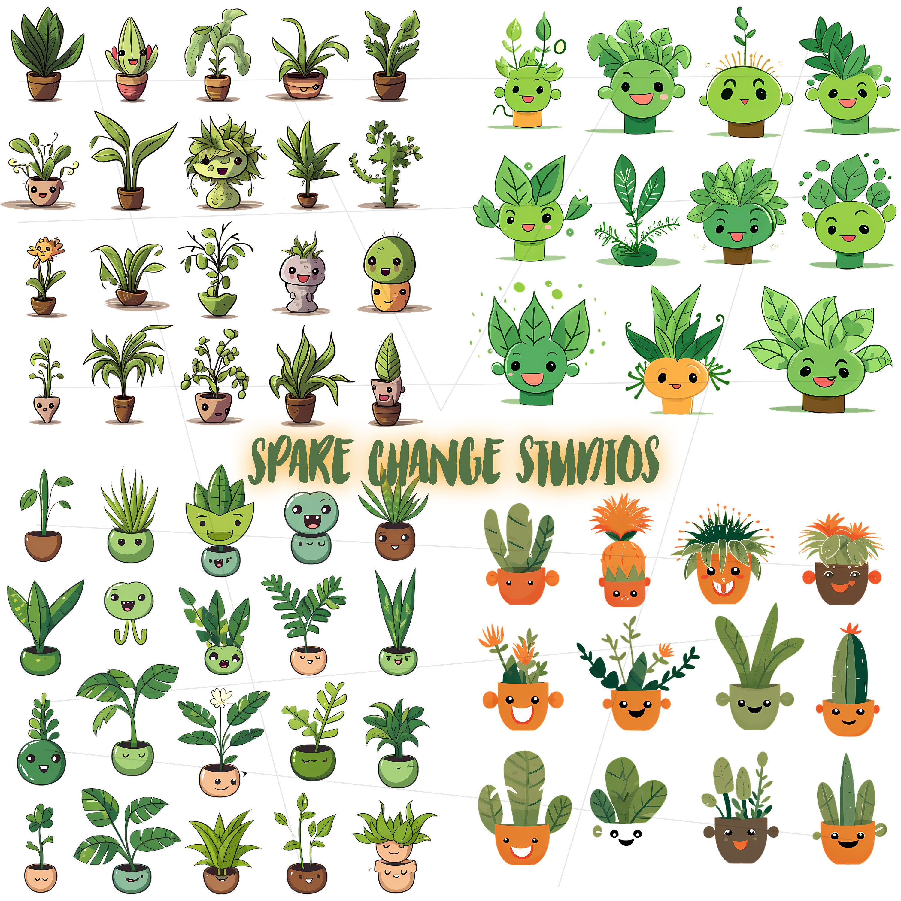 CUTE 198 Animated Plant Clipart Images | Cartoon Style Sticker Pack ...