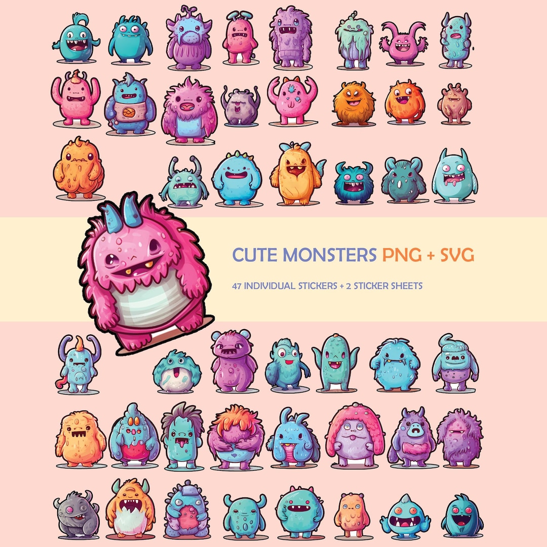47 Cute Monsters Print and Cut Stickers Bundle, Printable Stickers ...