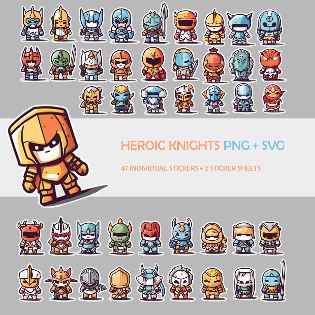 46 Heroic Knights Print and Cut Stickers Bundle, Printable Stickers ...