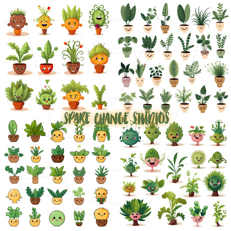 CUTE 198 Animated Plant Clipart Images | Cartoon Style Sticker Pack ...