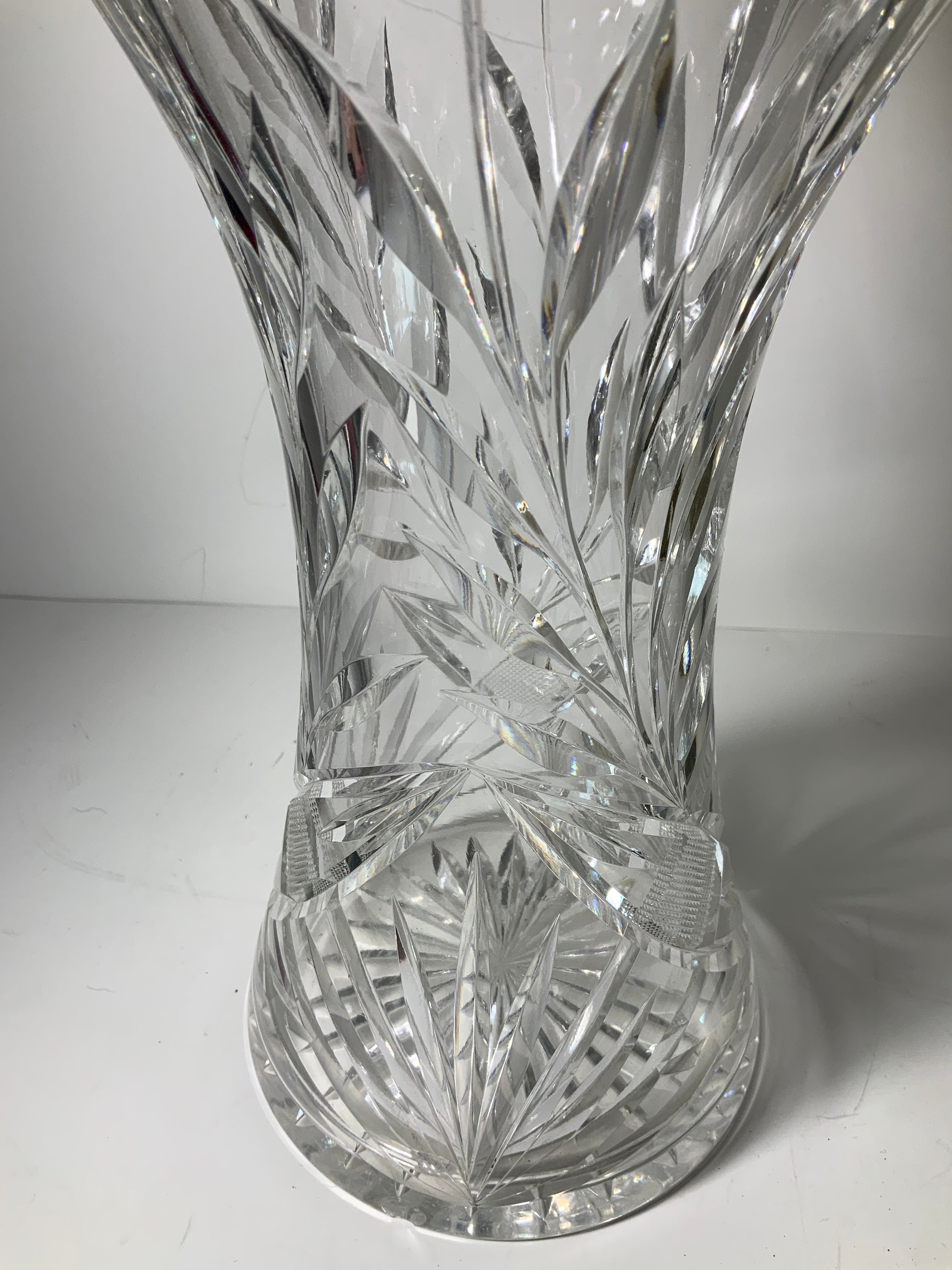 Vintage Cut Glass Etched Daisy Corset Vase 12 In. - Etsy