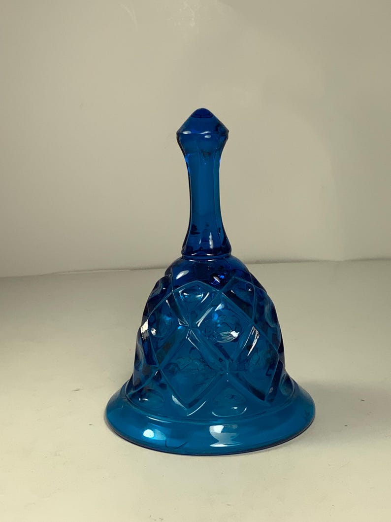 Viking Glass Diamond Quilted Blue Glass Bell 5.5 In. - Etsy