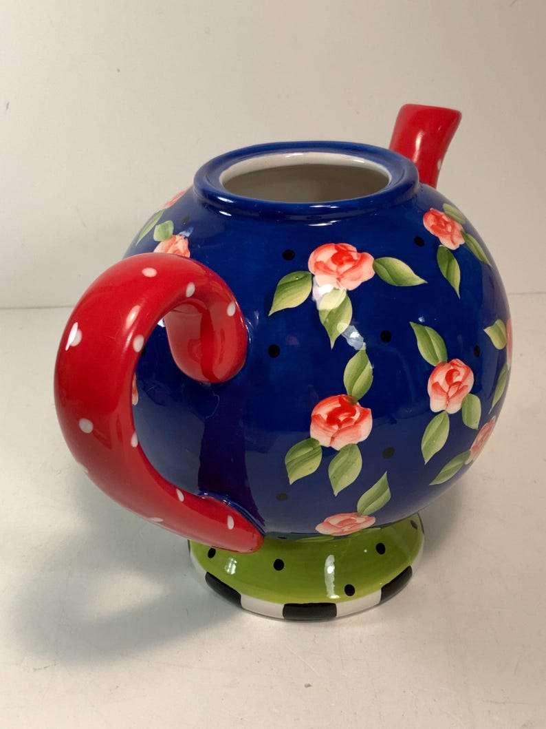 Vintage Giftcraft Pink Rosebud on Navy Teapot by Joyce Shelton 8 In. - Etsy