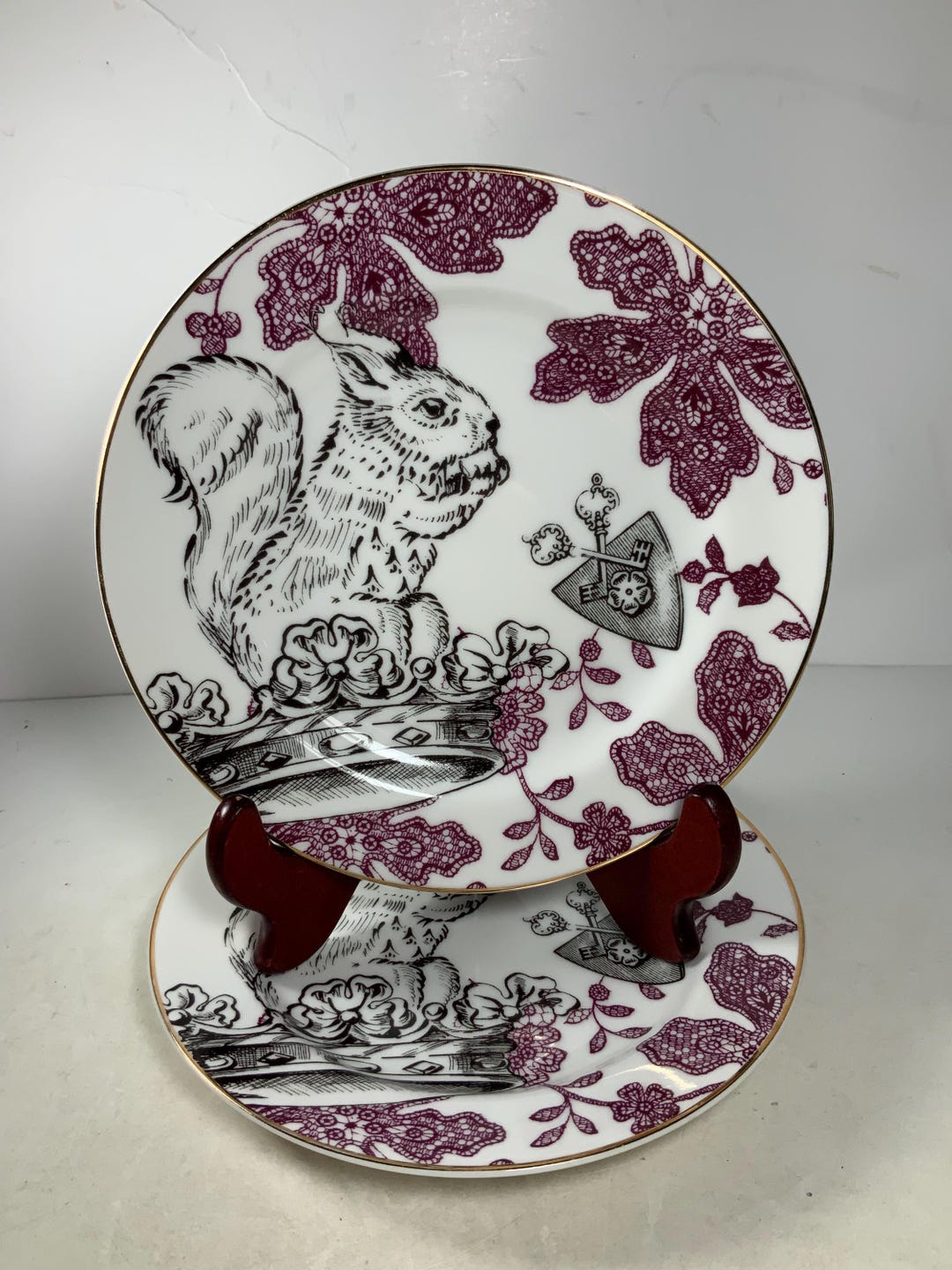 Set of 2 Anthropologie Beasts & Heraldry Purple Squirrel 8 Inch Dinner ...