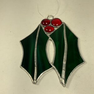 Holly Leaf & Berry Stained Glass Suncatcher 5 In. - Etsy