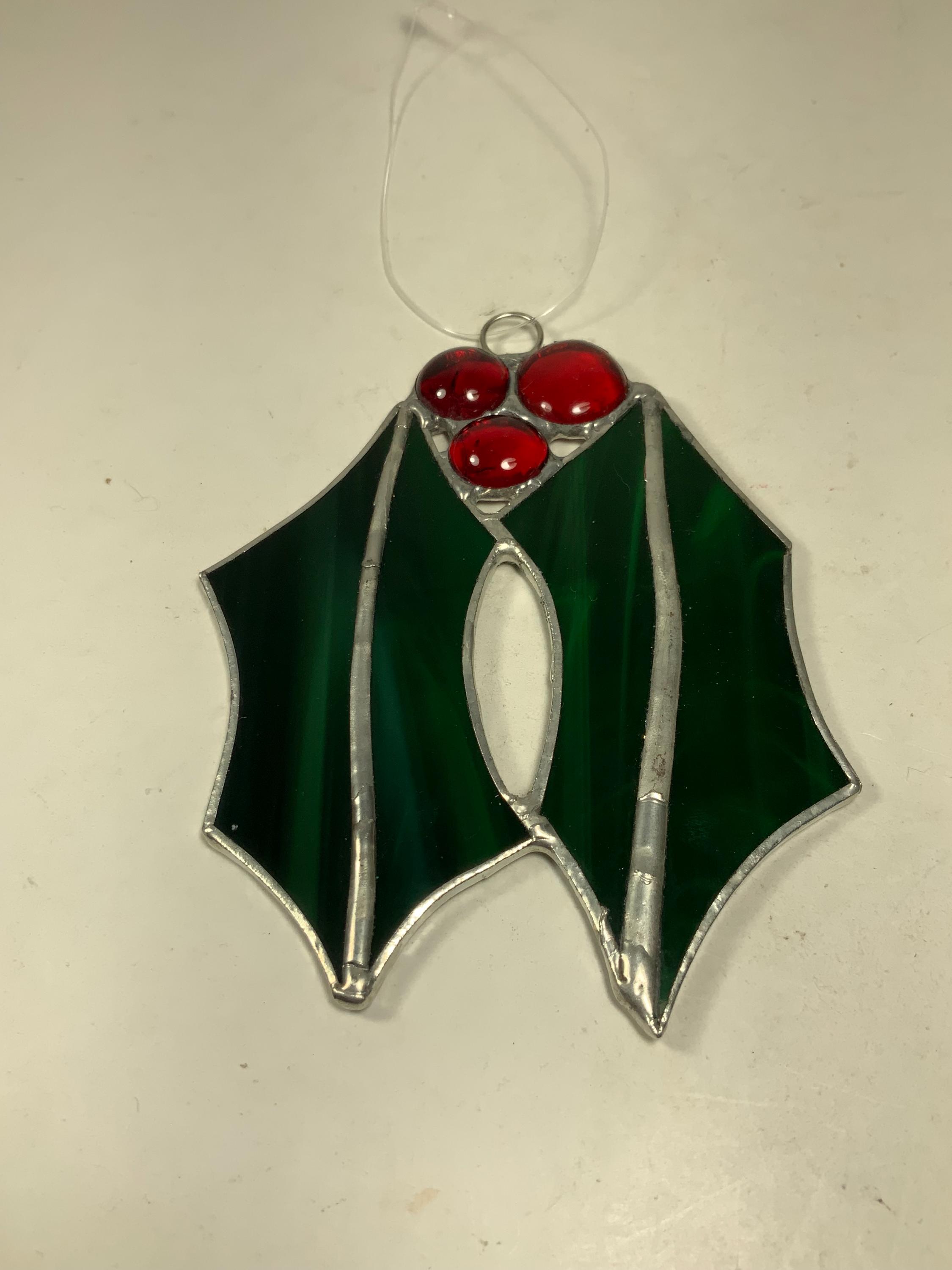 Holly Leaf & Berry Stained Glass Suncatcher 5 In. - Etsy
