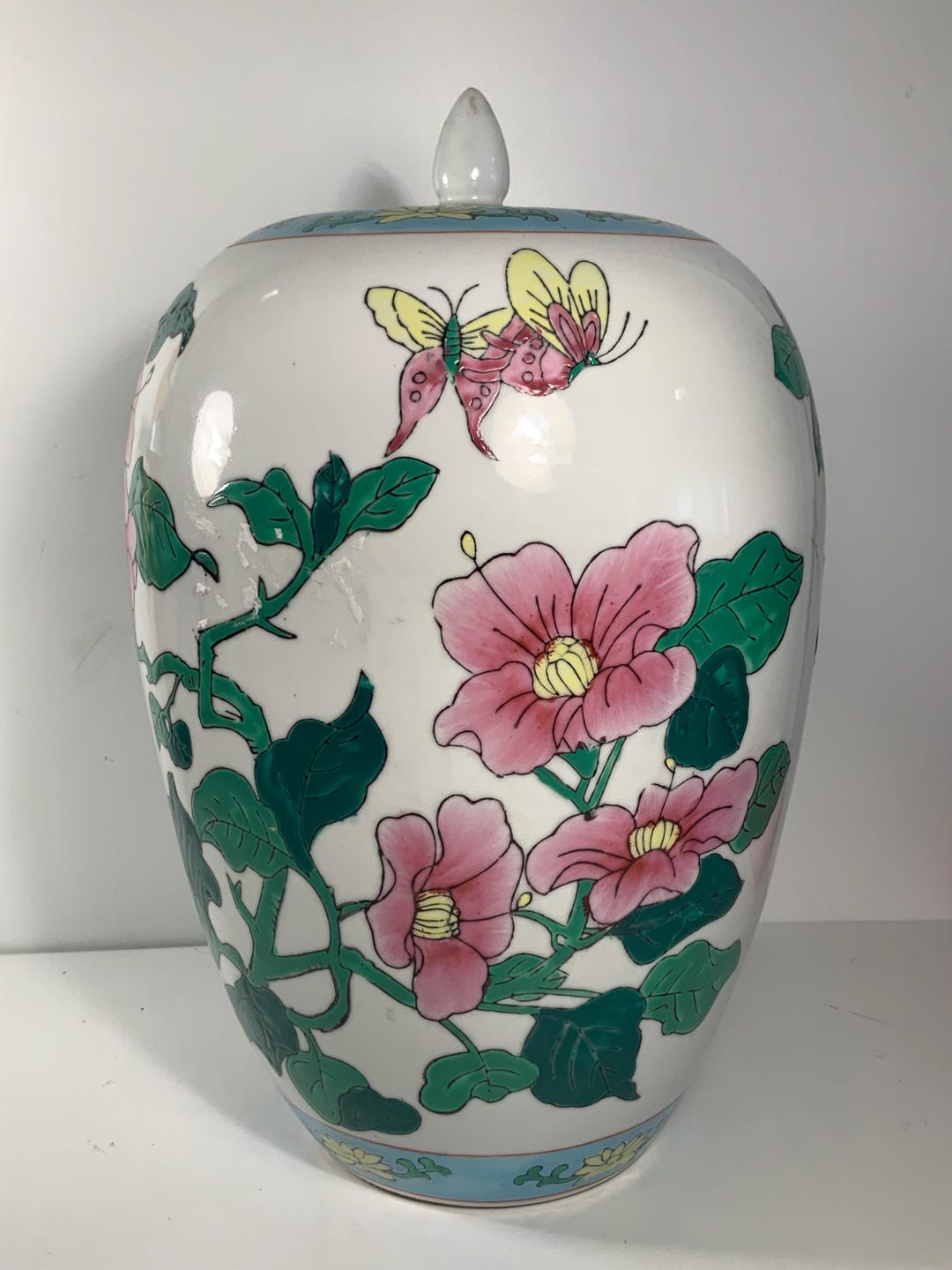 Vintage Asian Morning Glory Flower Large Porcelain Ginger Jar 14 In. - Etsy