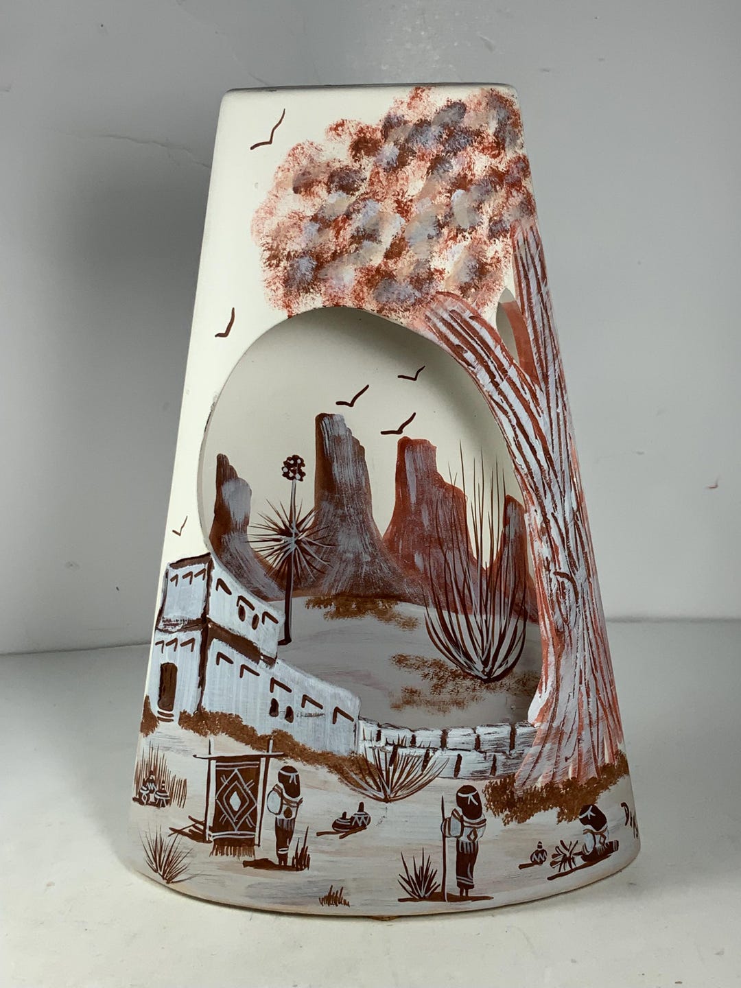 Vintage Studio Art Pottery Cut Out Pueblo Hand Painted Signed Vessel 9. ...