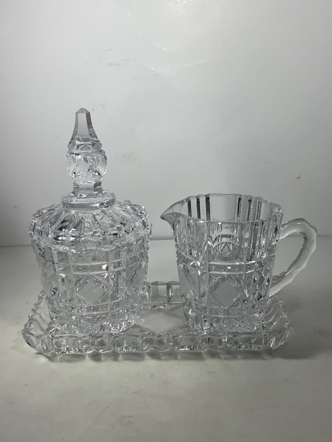 Vintage American Brilliant Cut Glass Creamer, Sugar, & Tray Set- 4 ...