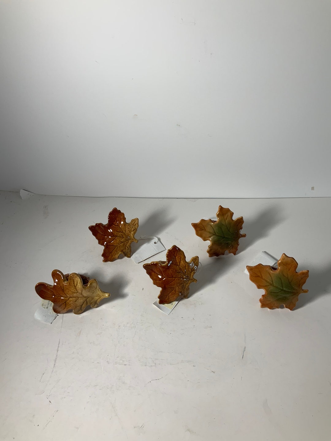 Set of 5 Russ Hand Painted Ceramic Leaf Napkin Rings 2.5 In. - Etsy