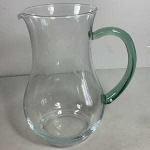 Vintage Hand Blown Glass Pitcher With Applied Green Glass Handle 8 In ...