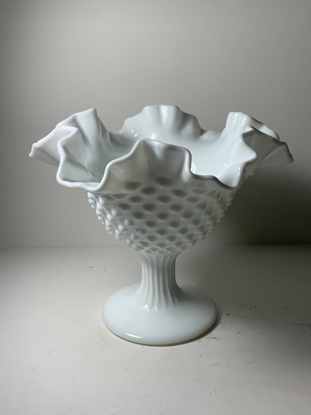 Vintage Fenton Hobnail Ruffle Milk Glass Small Compote Dish 6 In. - Etsy