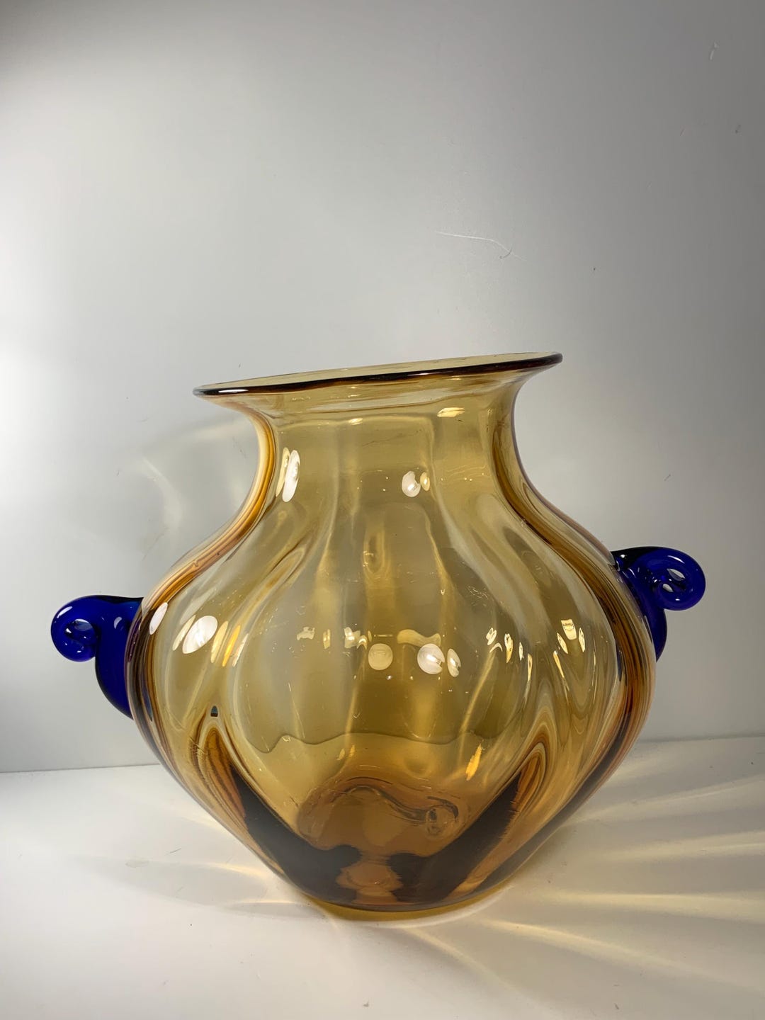 RARE Vintage 1990s Blenko Matt Carter #9726 Large Topaz & Cobalt Handle ...
