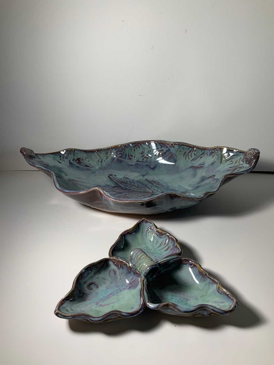 Terry Acker Pottery Made in Colorado Leaf Chip & Dip Bowl 16 In. - Etsy