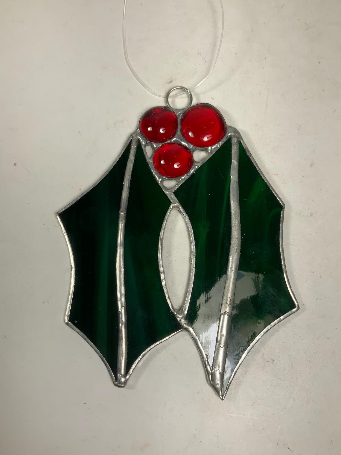 Holly Leaf & Berry Stained Glass Suncatcher 5 In. - Etsy