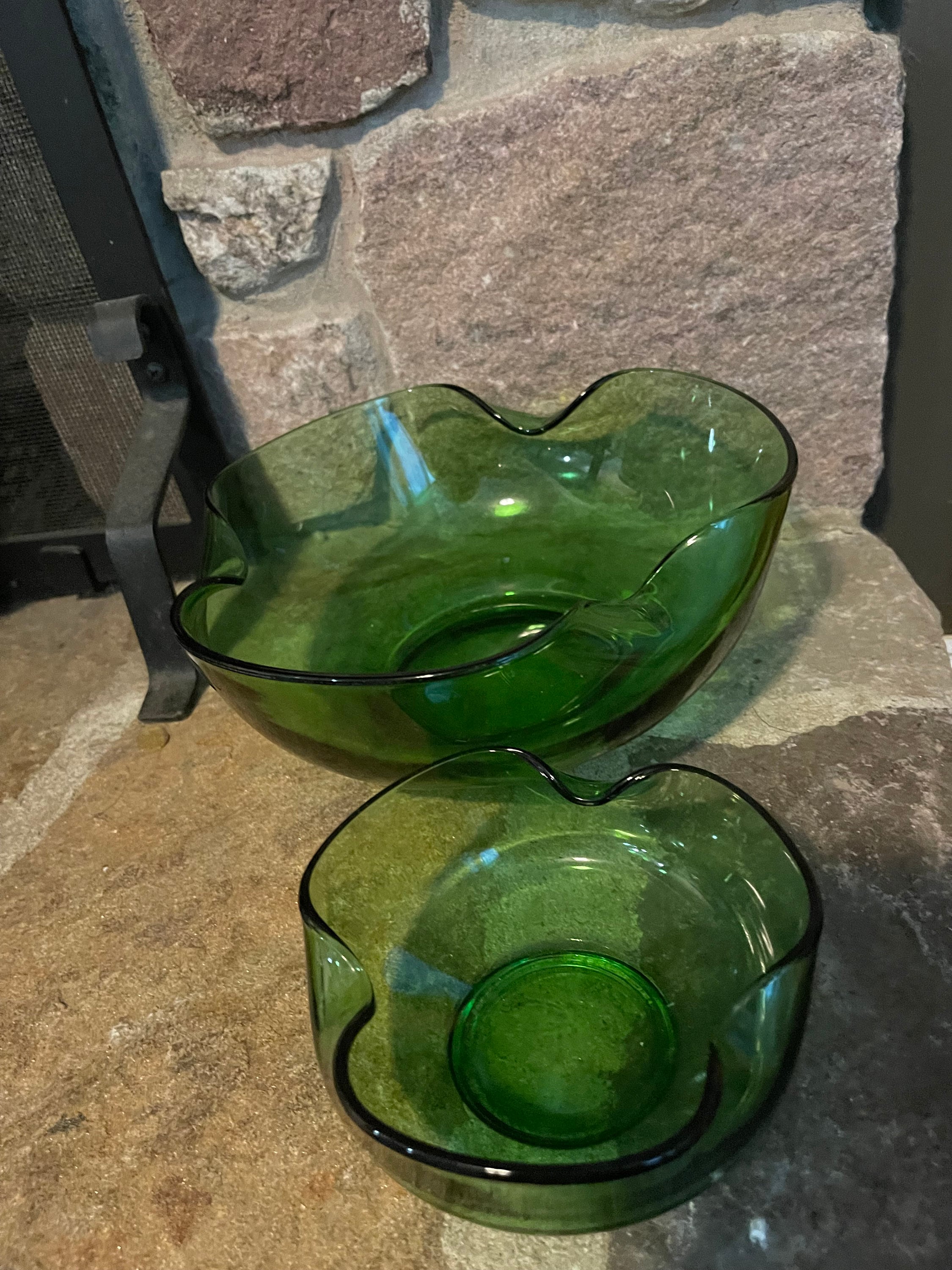 Interesting Vintage Green Glass Chip And Dip Set Gallery