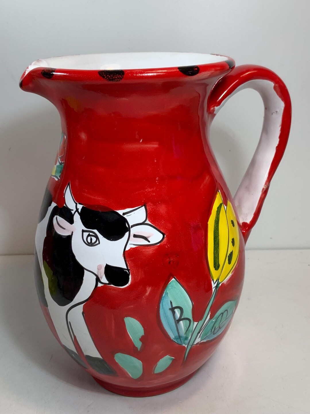 Vintage the Cellar Hand Painted Pottery Cow Pitcher 9 In. - Etsy