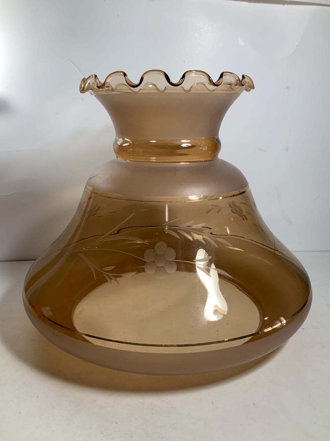 Rare Large Vintage Etched Mauve Glass Hurricane Lamp Shade 9.5 Inch ...