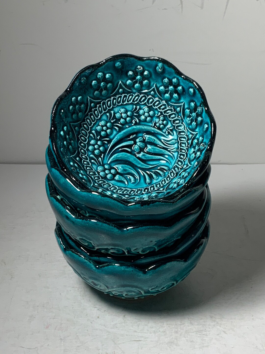 Set of 5 Vintage Turquoise Turkish Polychrome Handmade Small Ceramic ...