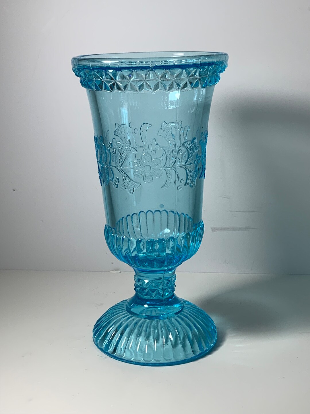 Vintage Adams & Co. Blue Glass Wildflower Wine Glass Vase 8 In. - Etsy