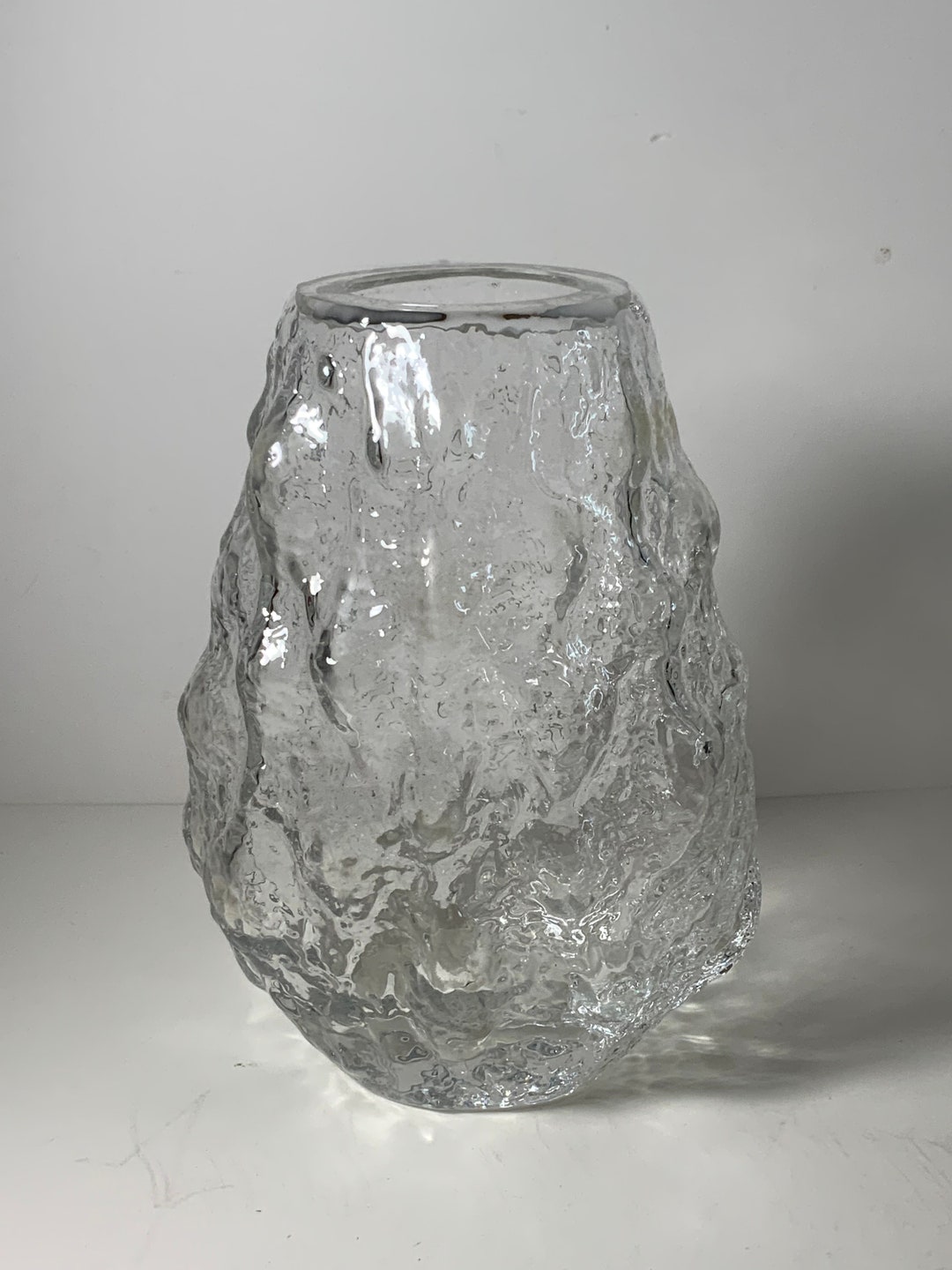 Vintage Ice Bark Textured Blown Glass MCM Vase 7 In. - Etsy