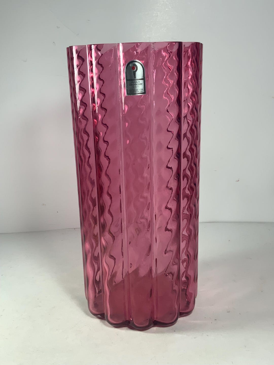 Vintage Large Pilgrim Studio Art Glass Cranberry Optic Ribbed MCM Glass ...