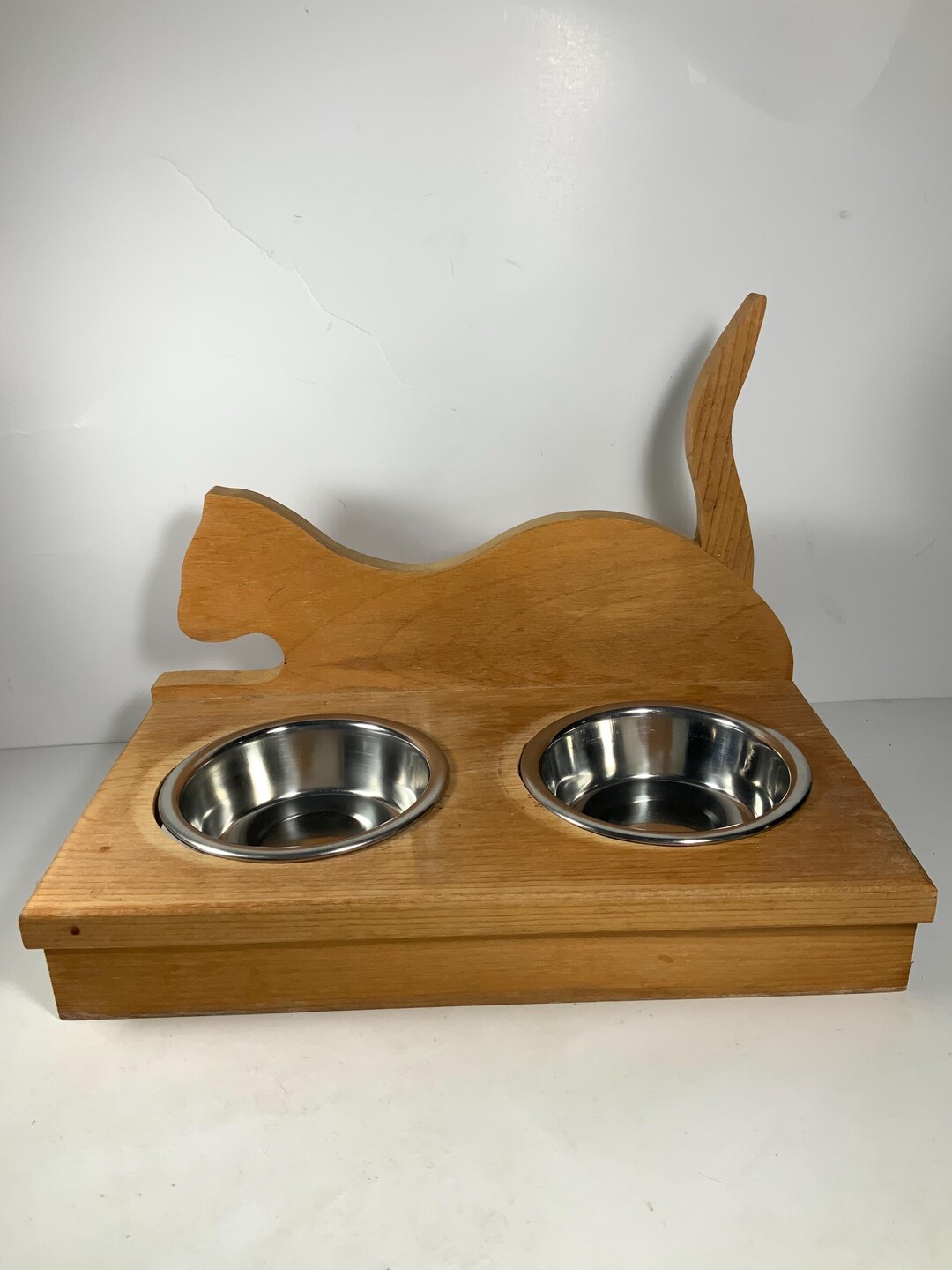 Vintage Amish Made Solid Wood Cat Food Bowl Feeding Stand With 2 Inch ...