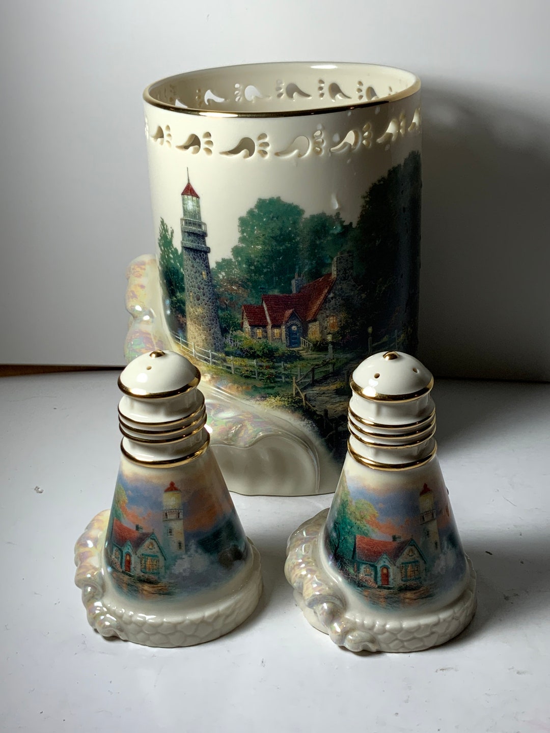 Vintage Lenox Thomas Kinkade the Light of Peace Votive & Salt and ...