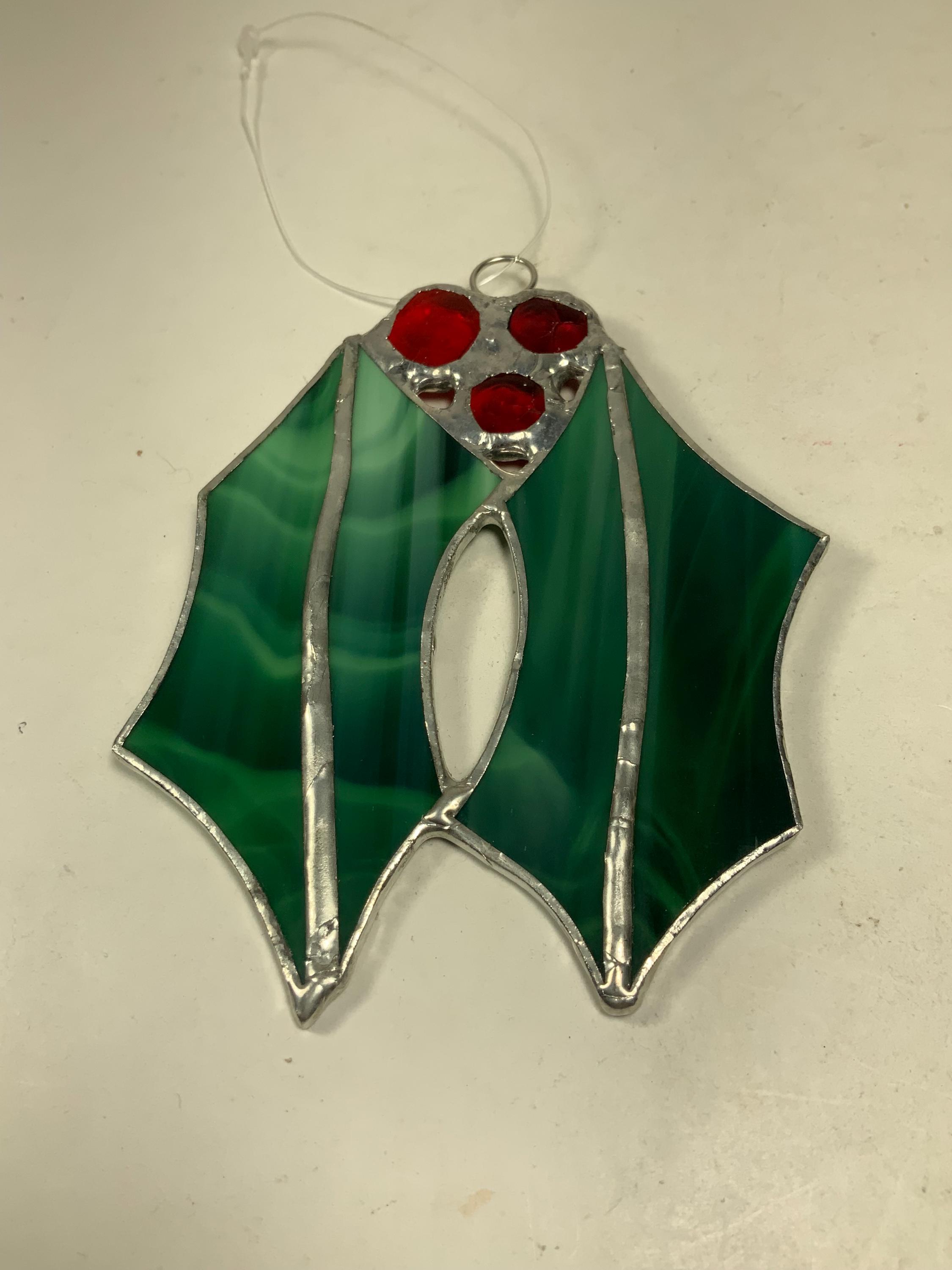 Holly Leaf & Berry Stained Glass Suncatcher 5 In. - Etsy
