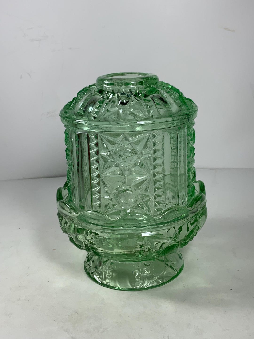 Vintage Indiana Glass 1960s Light Green Glass Stars and Bars Fairy Lamp ...