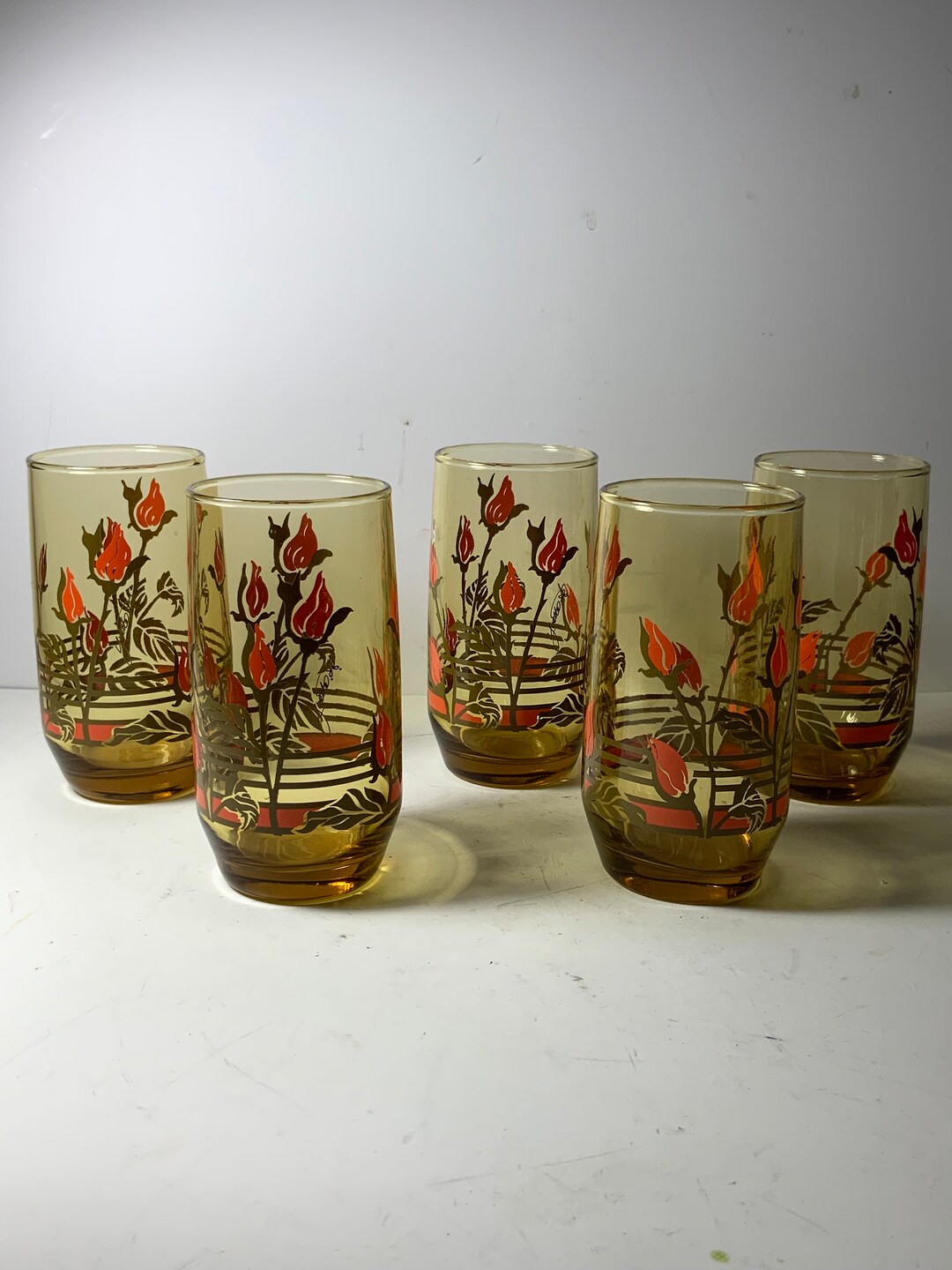Set of 5 1970s Vintage Yvette Amber Iced Tea Glasses 5 In. - Etsy