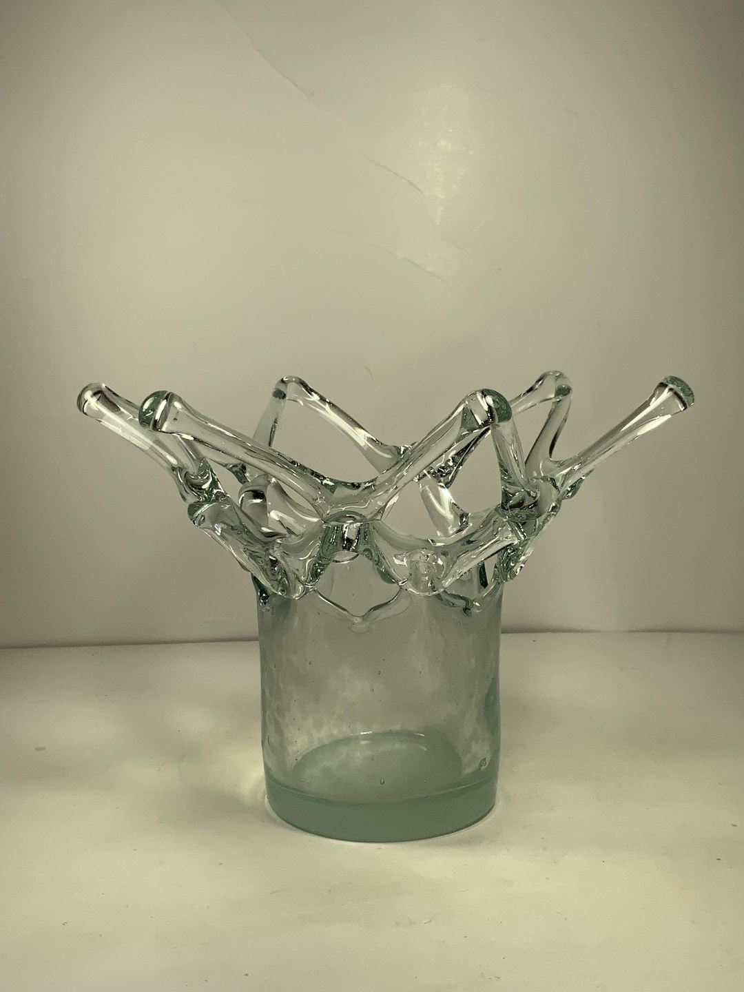 Vintage Hand Blown Art Glass Open Lattice Crown Vase 8 In. - Etsy
