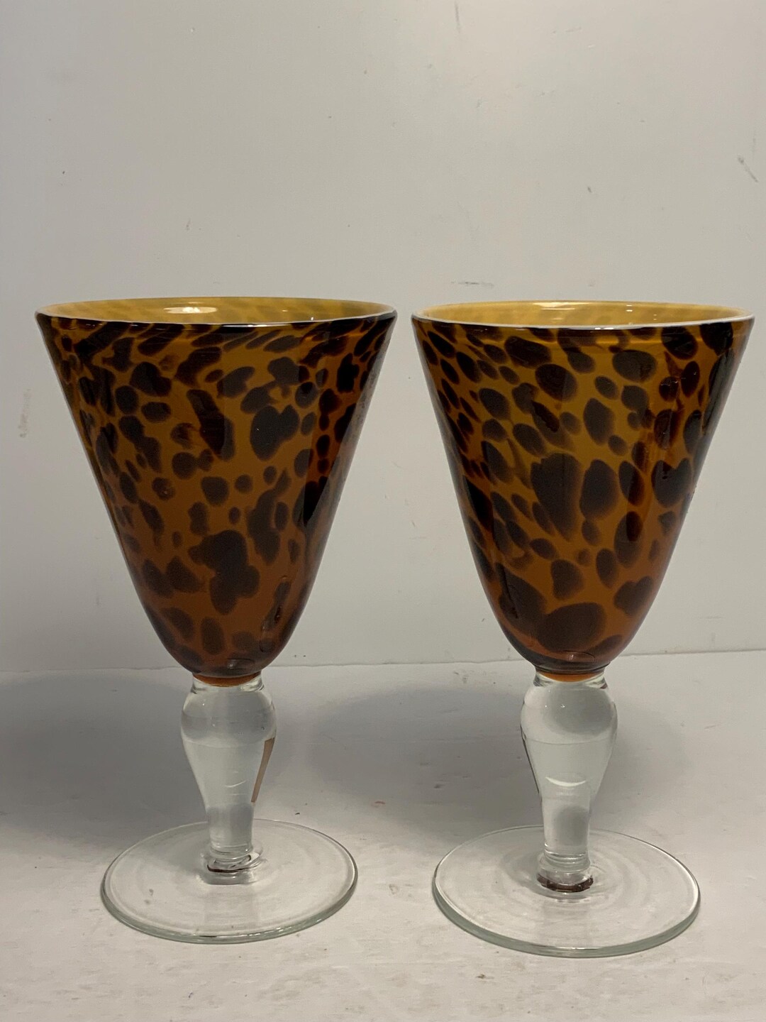 Set of 2 Global Amici Safari Leopard Pattern Glass Wine Goblets 7.25 In ...