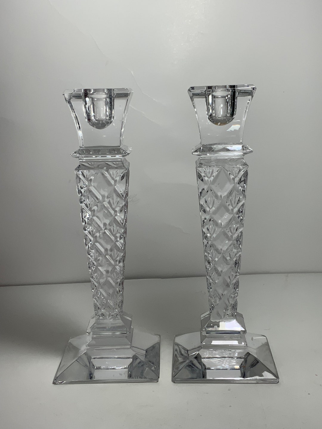 Set of 2 Vintage Towle Diamond Pattern Crystal Candlestick Holders 8 In ...