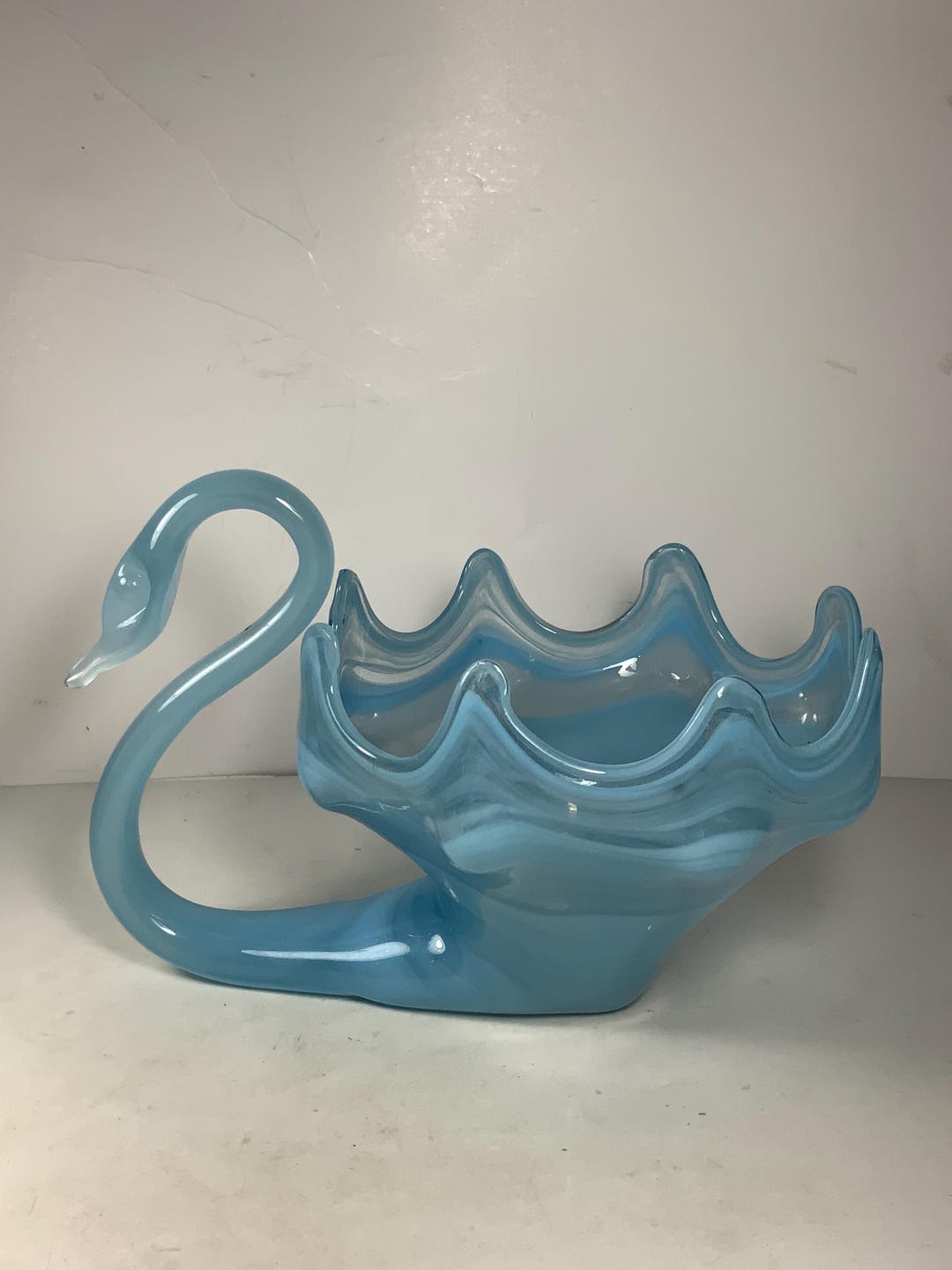 Vintage Turquoise Blue Slag Art Glass Swan Basket 10 In. - Etsy