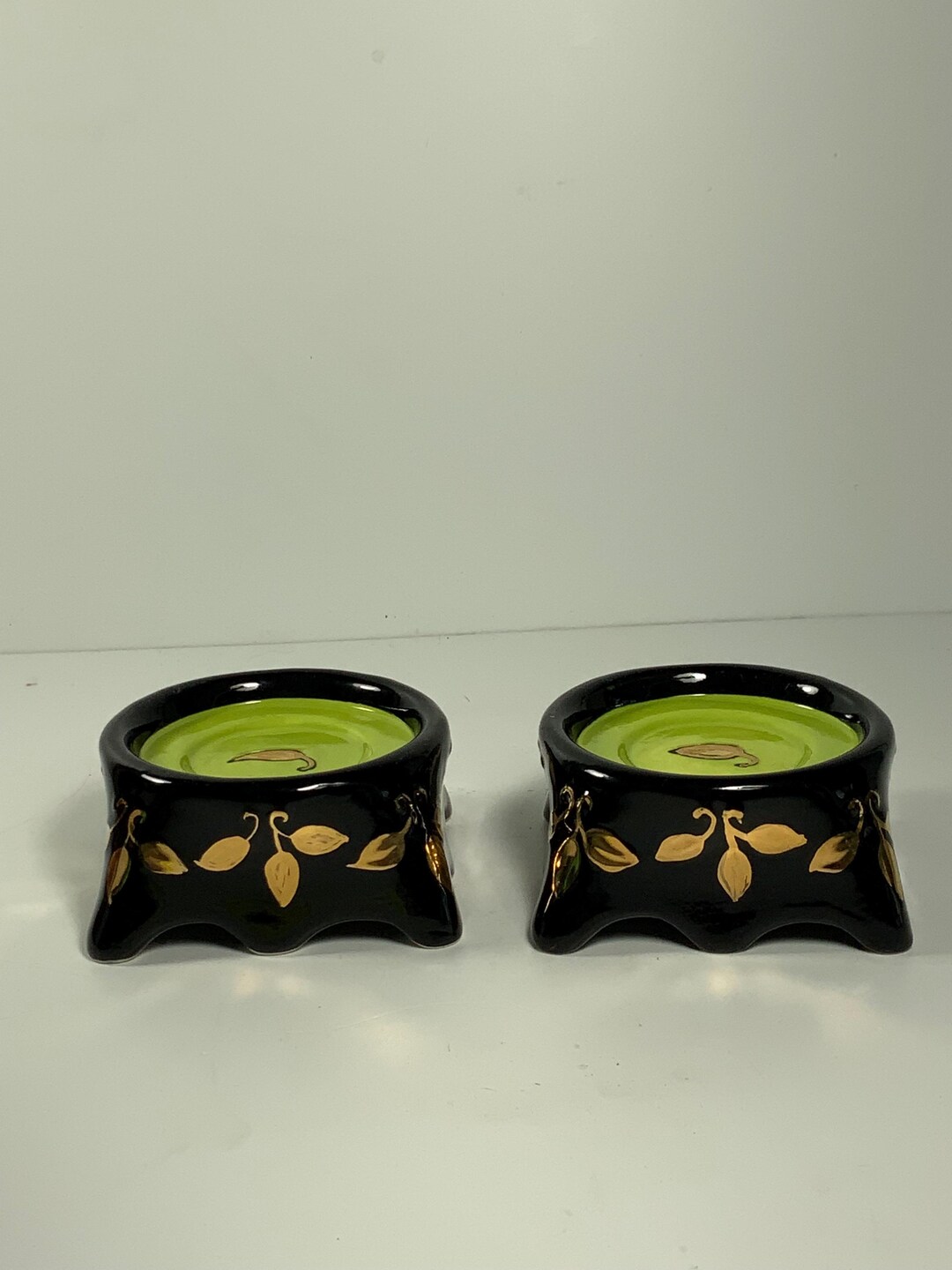 Set of 2 Vintage Blue Sky Pottery J Mccall Black & Gold Tealight ...
