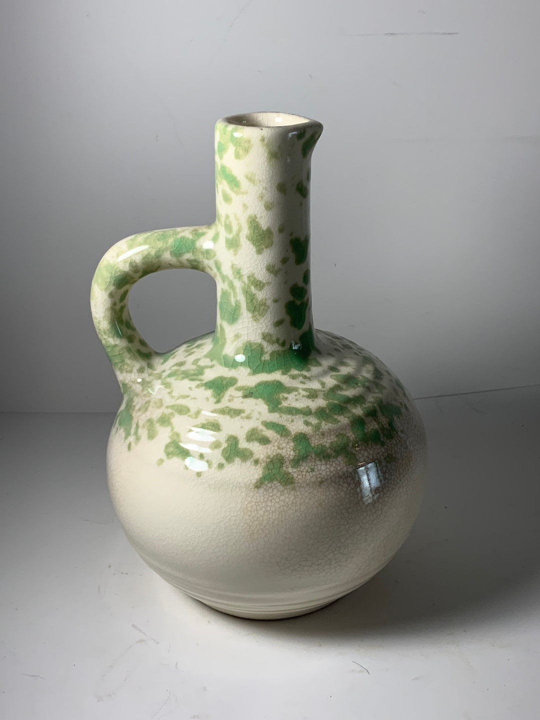 Vintage Mohawk Liqueur/liquor Stoneware Glazed Green Spongeware Jug 8.5 ...
