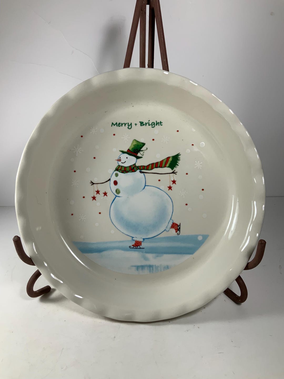 Nantucket Merry + Bright Snowman Stoneware Pie Plate 10 In. - Etsy