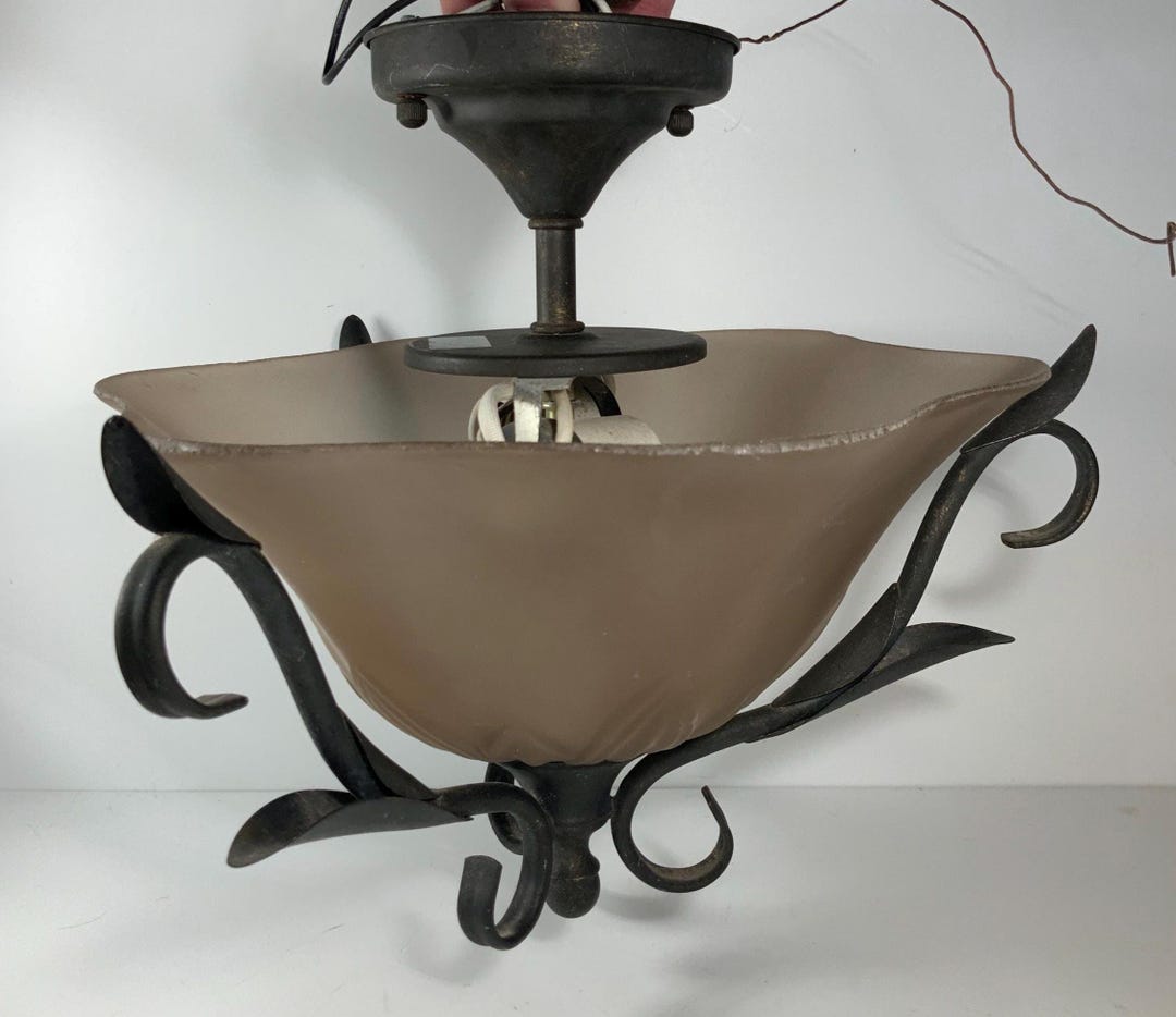 RARE Semi Flush Brushed Mushroom Glass Ceiling Light Fixture 12.5 In ...