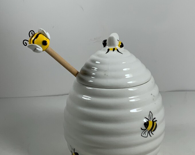 Vintage Ceramic Bee Hive Honey Pot With Wood Bee Wand 6 In. - Etsy