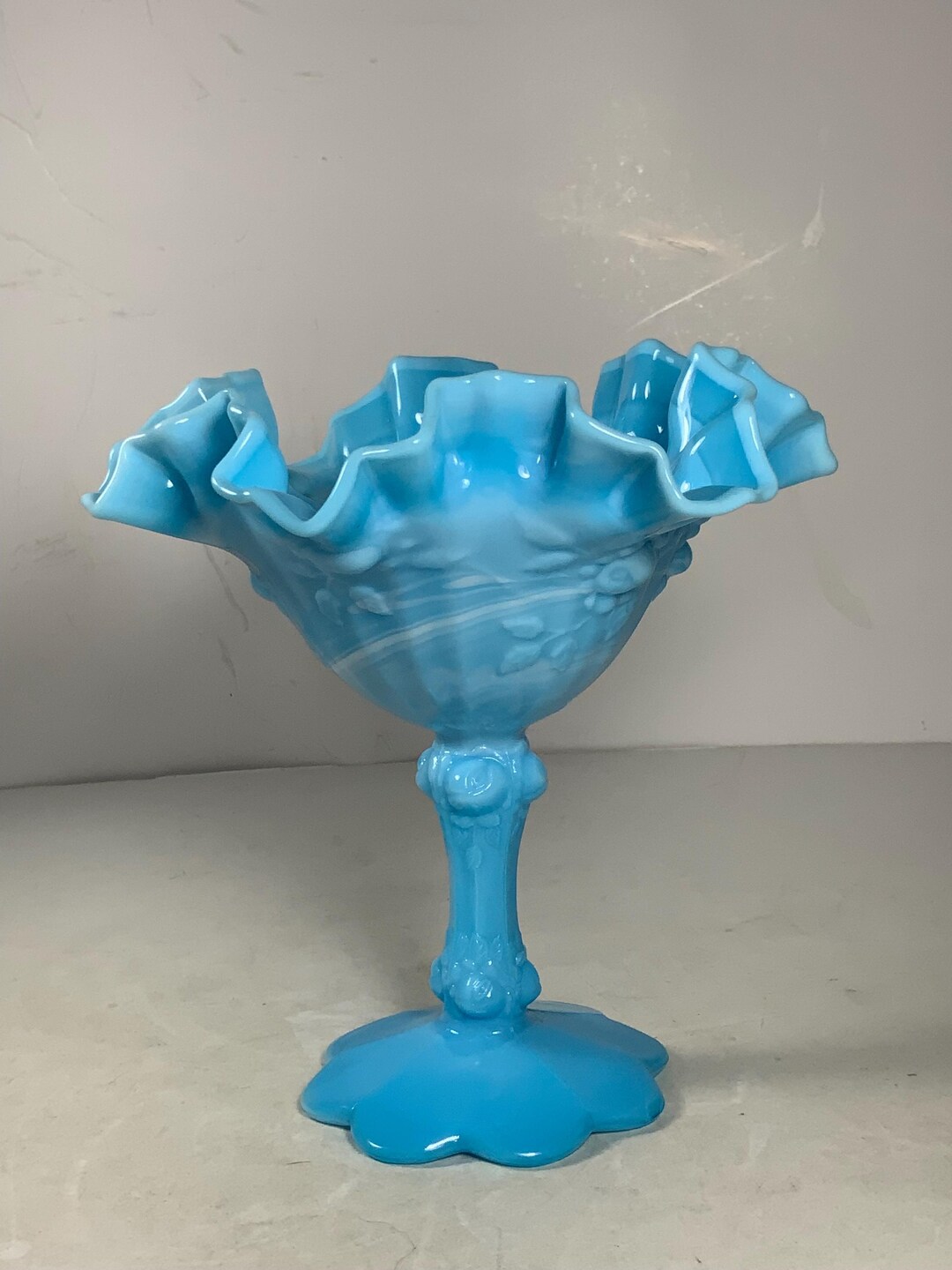 Vintage Fenton Blue Cabbage Rose Slag Glass Compote Dish 6.25 In. - Etsy