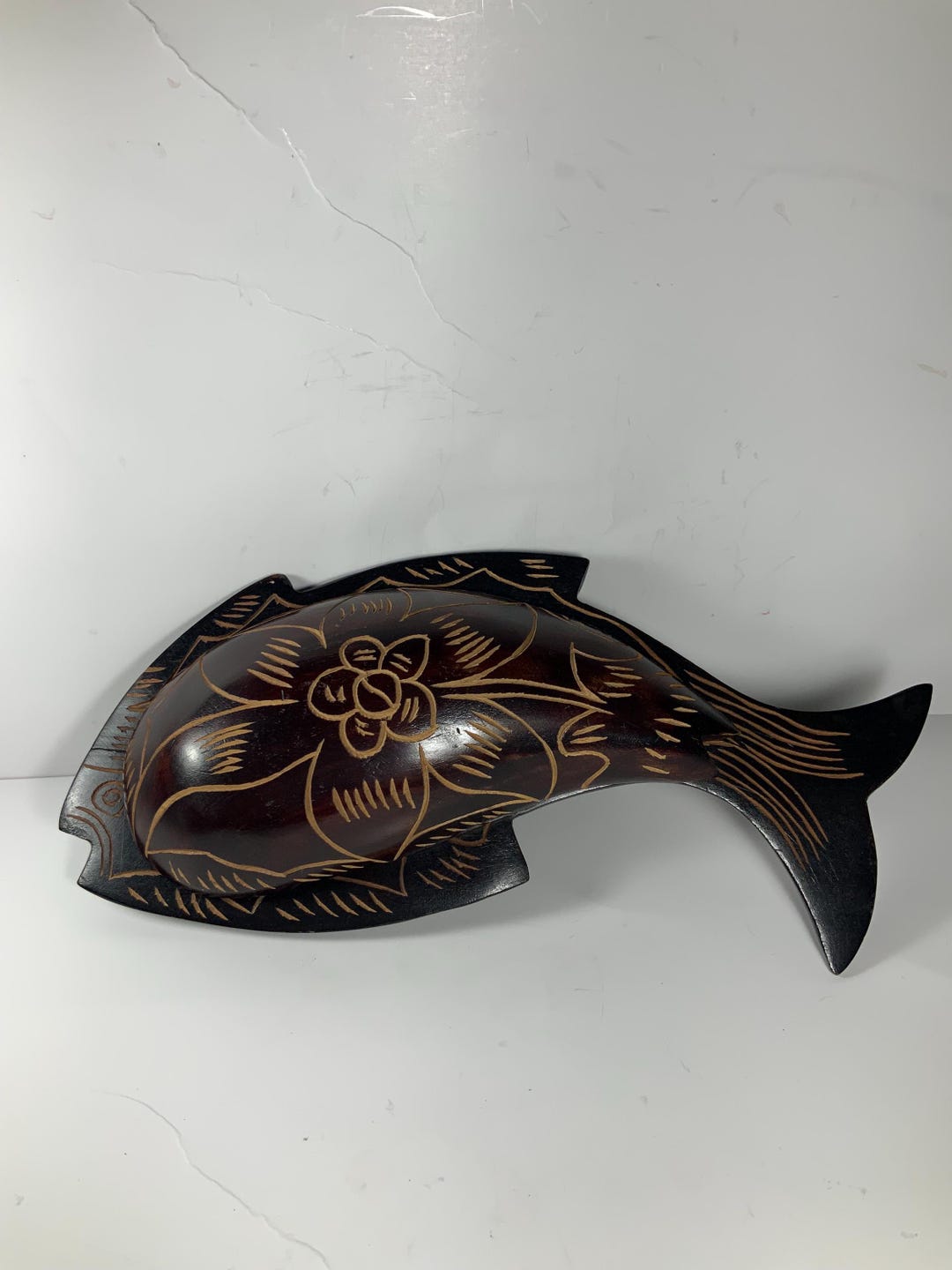 Vintage Hand Carved Exotic Wood Fish Serving Bowl With Lid 12 In. - Etsy