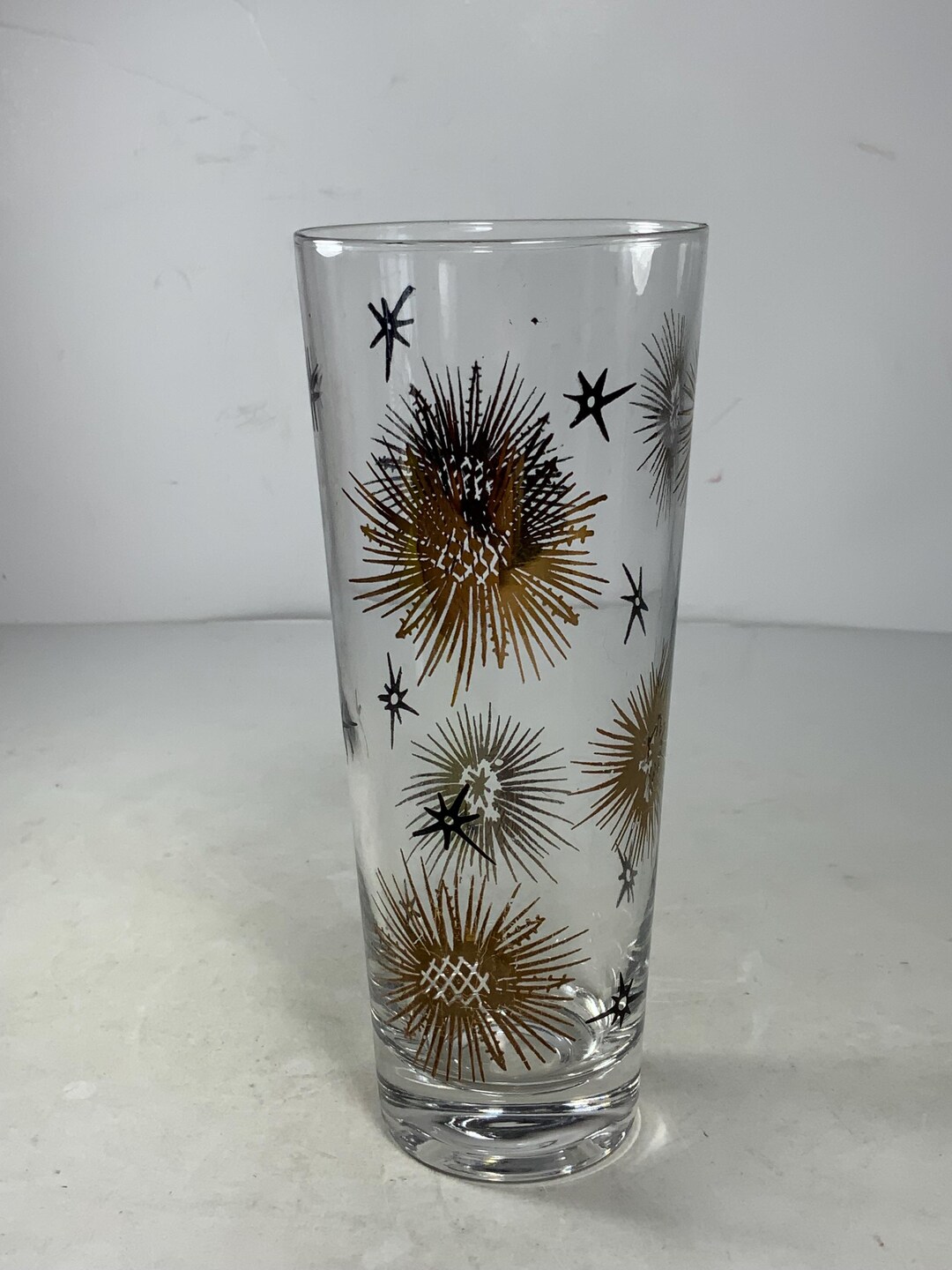 Vintage Federal Glass 22KT Gold & Black Atomic Starburst Tom Collins ...