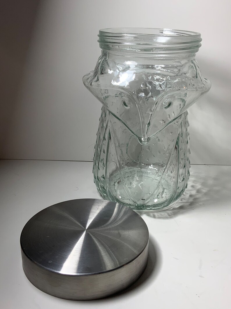Vintage 1990s Clear Glass Fox Canister Jar With Metal Lid & 2 Glass Fox ...