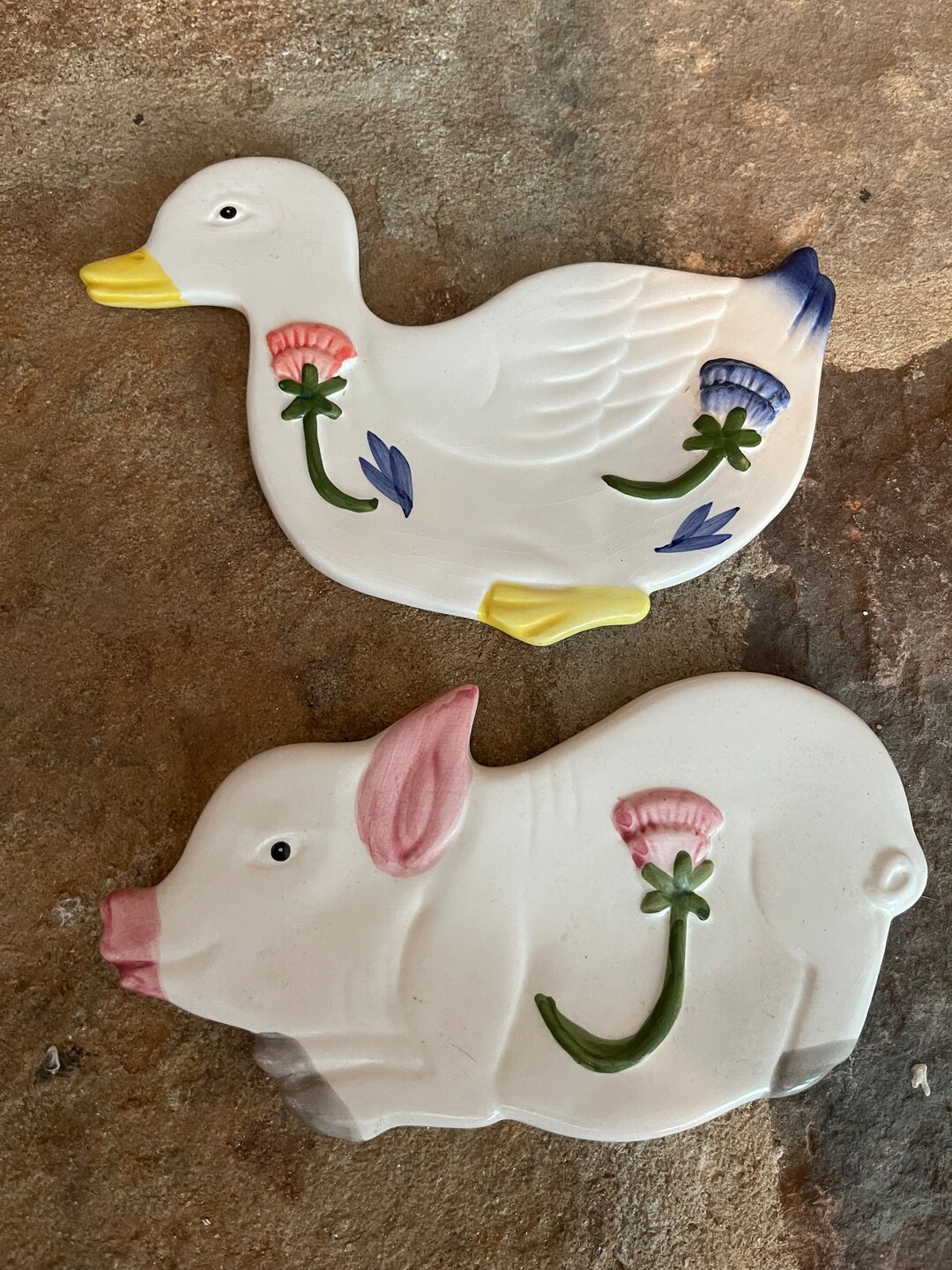 Vintage Adorable Ceramic Duck & Pig Spoon Holders/ Trinket Dishes - Etsy